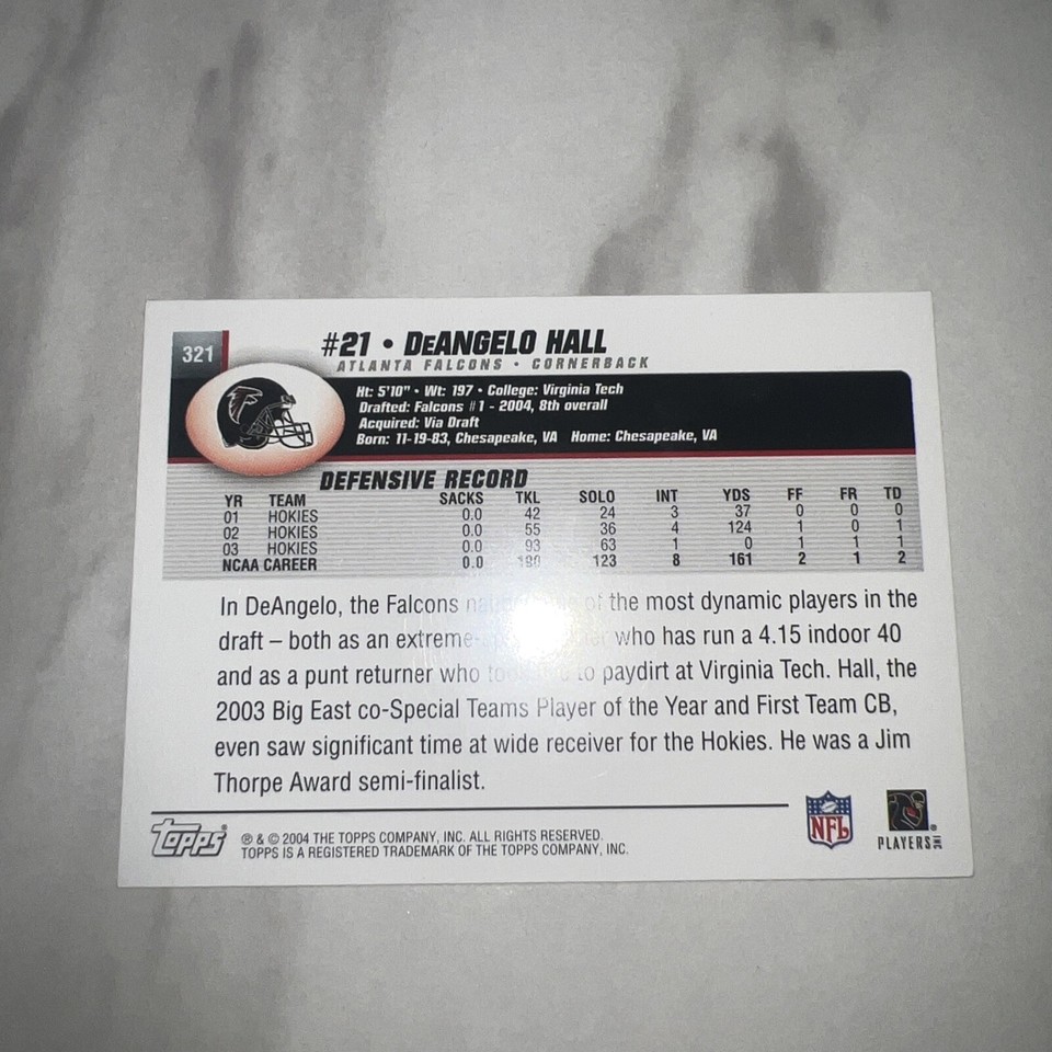 2004 Topps #321 DeAngelo Hall Rookie RC Atlanta Falcons NM-MINT++ | eBay