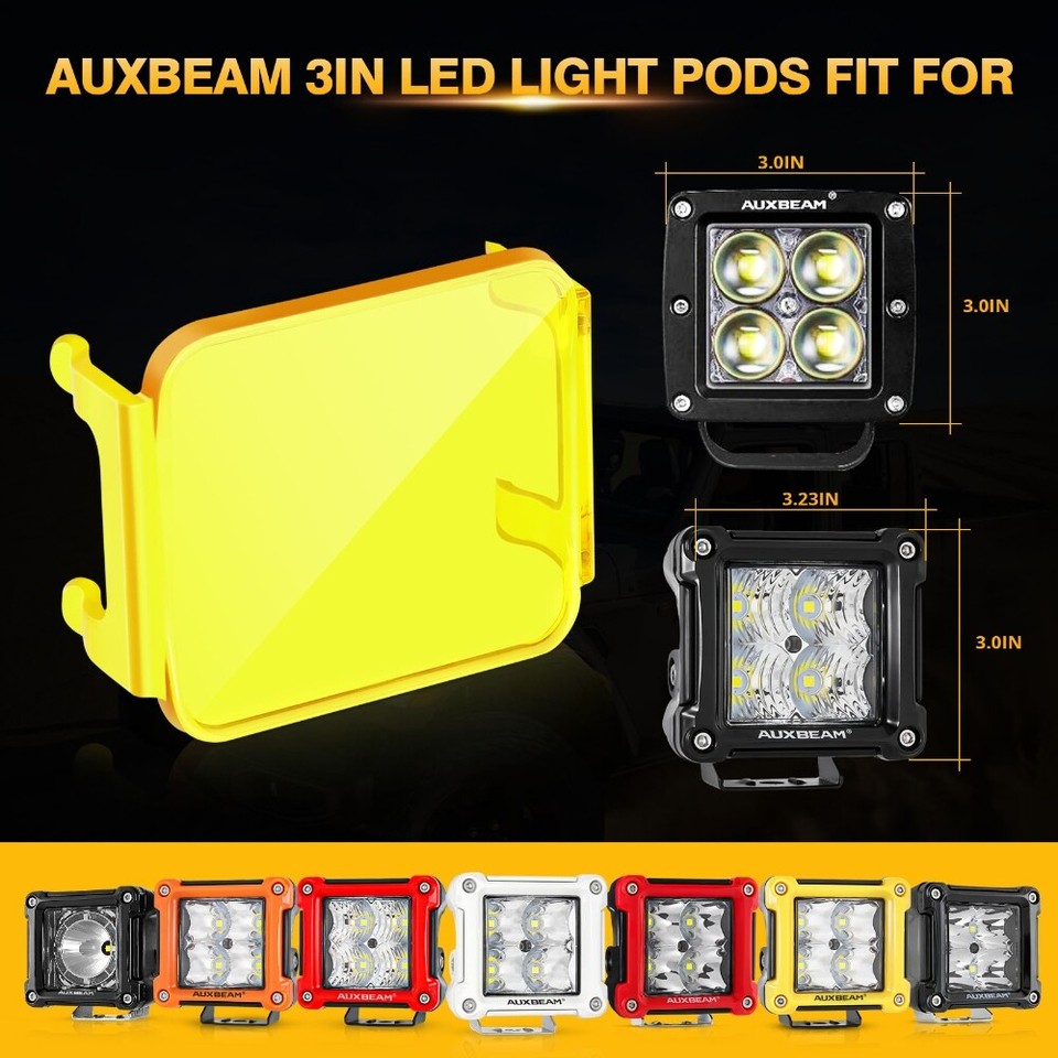 AUXBEAM Pair 3"inch Protective Amber Light Cover For LED Work Lights ...