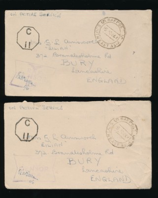 INDIA WW2 RAF POST OFFICE SOUTH EAST ASIA 1944 CENSOR + C11 OAS to BURY ...