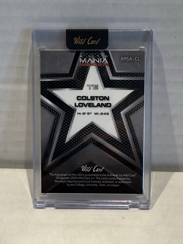 RARE 2024 Wild Card Automania Auto Colston Loveland TE Star Eagle 1 ...