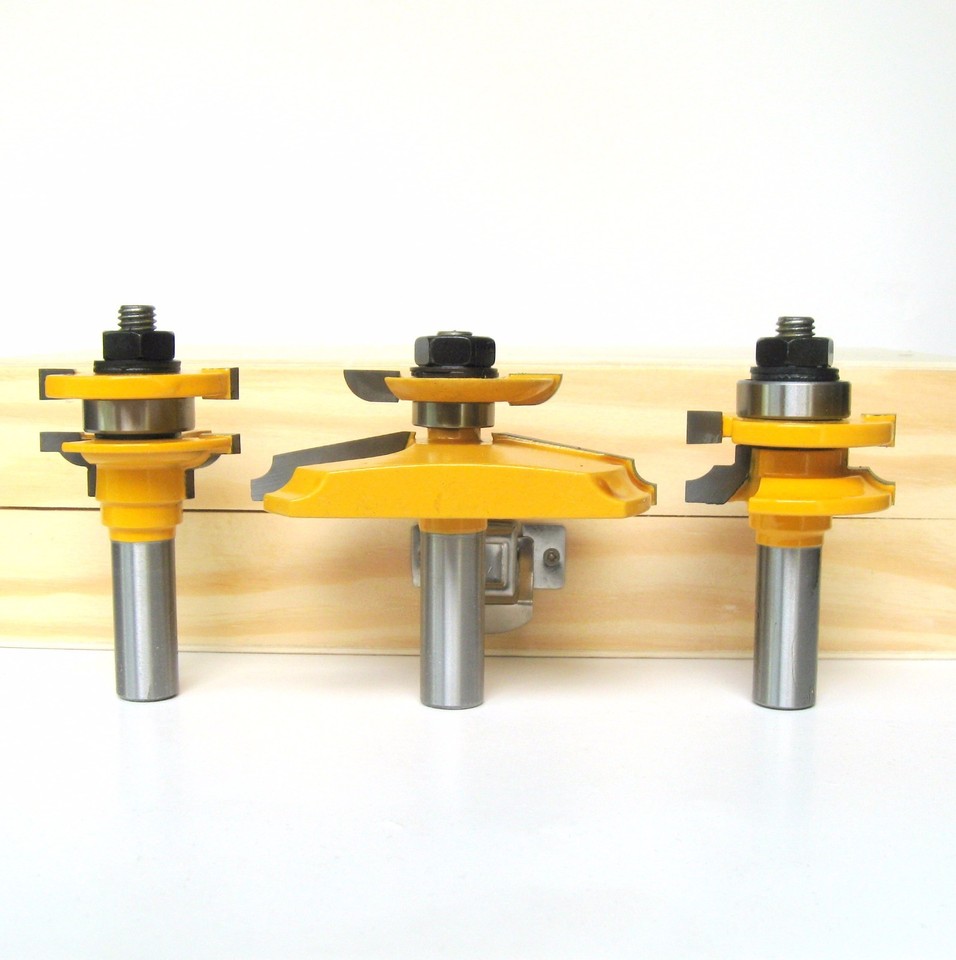 3pc 12° w/ Back Cutter Raised Panel & Bead Rail & Stile Router Bit Set ...