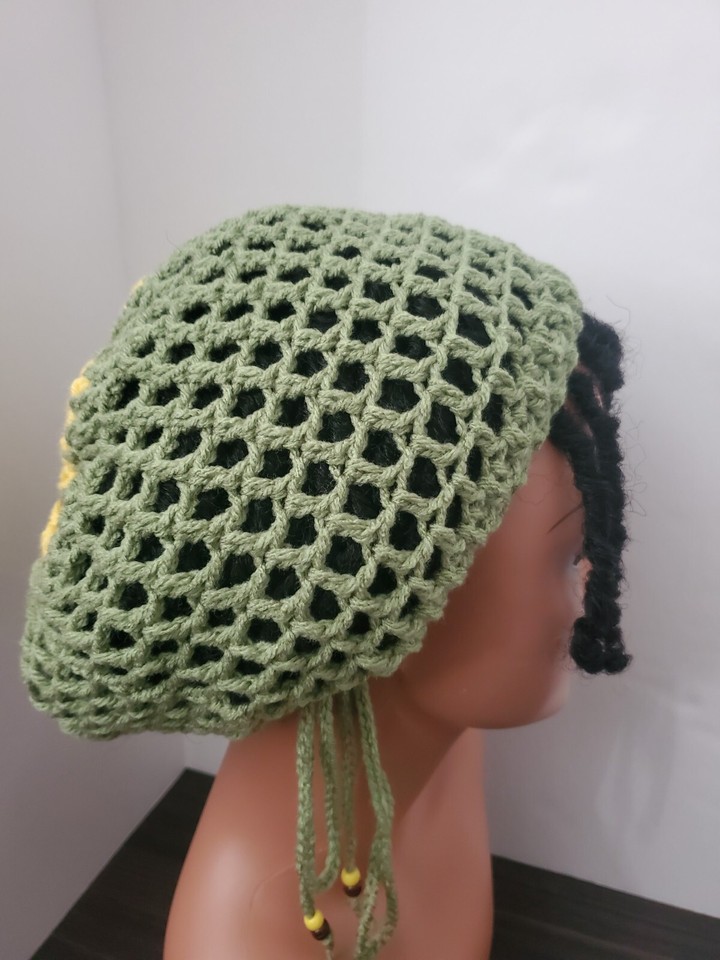 Crochet Flower Tam Slouch Hat With Drawstring Handmade One Size | eBay