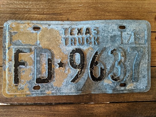 1975 Texas Truck License Plate FD*9637 Vintage Faded Black on White | eBay