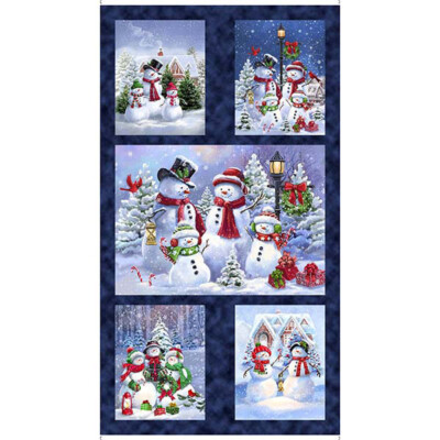 Christmas Snowmen Fabric 24" X44" Panel Snowman Holiday Snow Scenes QT ...