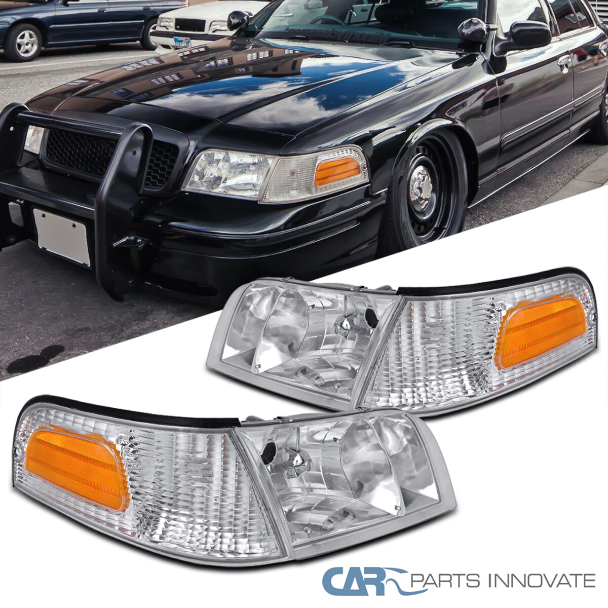 Fit 1998-2011 Ford Crown Victoria Clear Headlights+Corner Signal Lamp ...