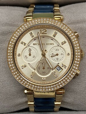 Michael Kors MK6238 Parker Champagne Dial Gold Plated Chronograph Women ...