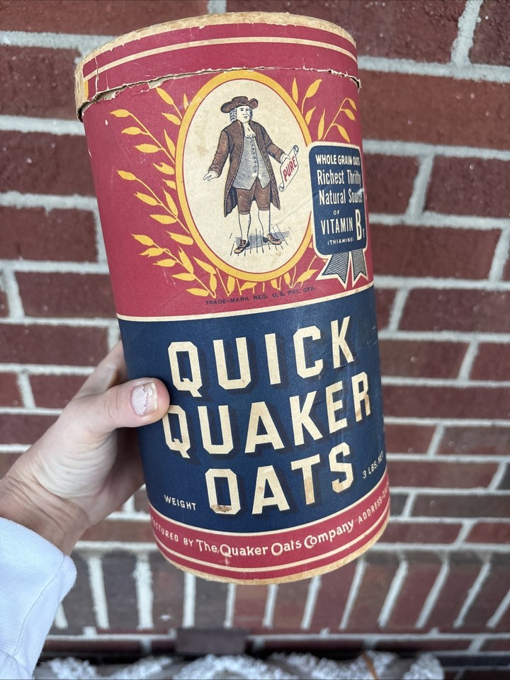 Vtg 1930s Quaker Quick Oats cardboard container can Box Kitchen Decor ...