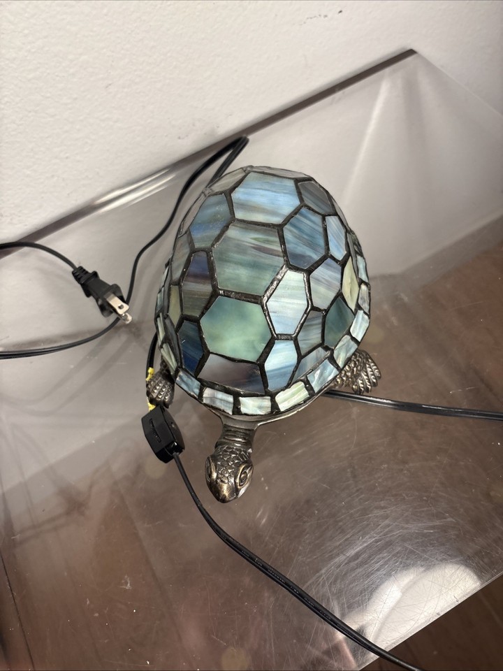 Vtg Stained Glass Tiffany Style Turtle Accent Table Lamp Night Light ...