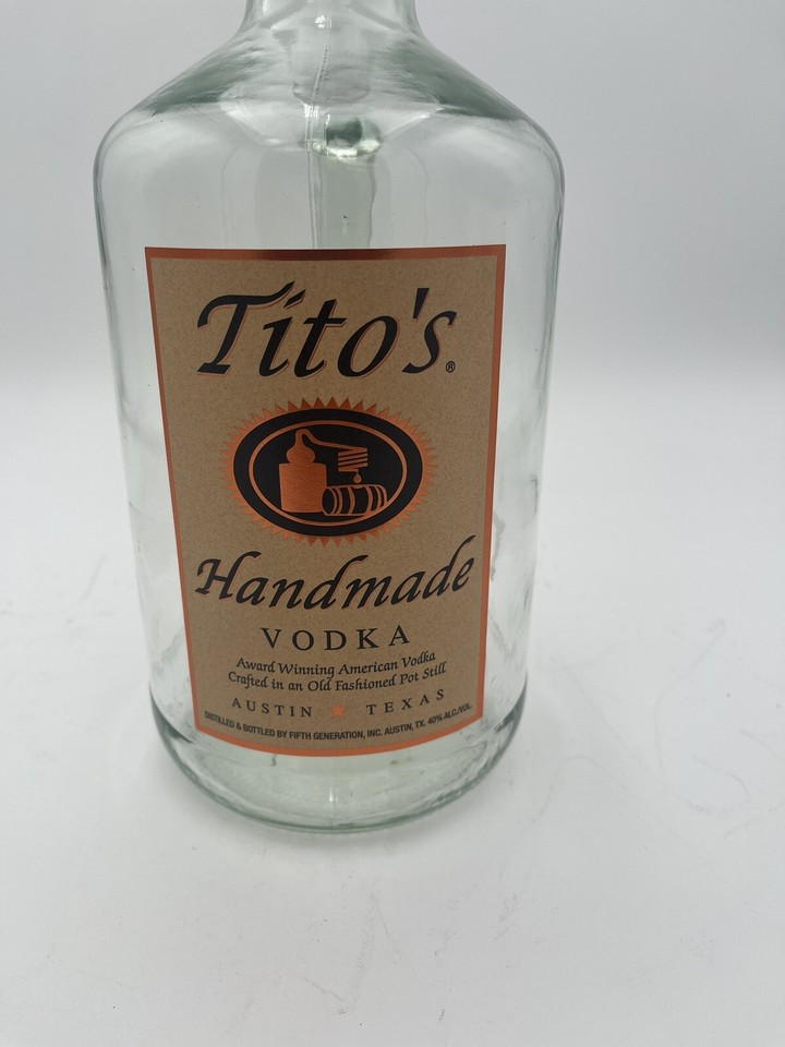 Tito's Handmade Vodka Bottle (empty) 1.75 Liter w/handle 12" Tall With ...
