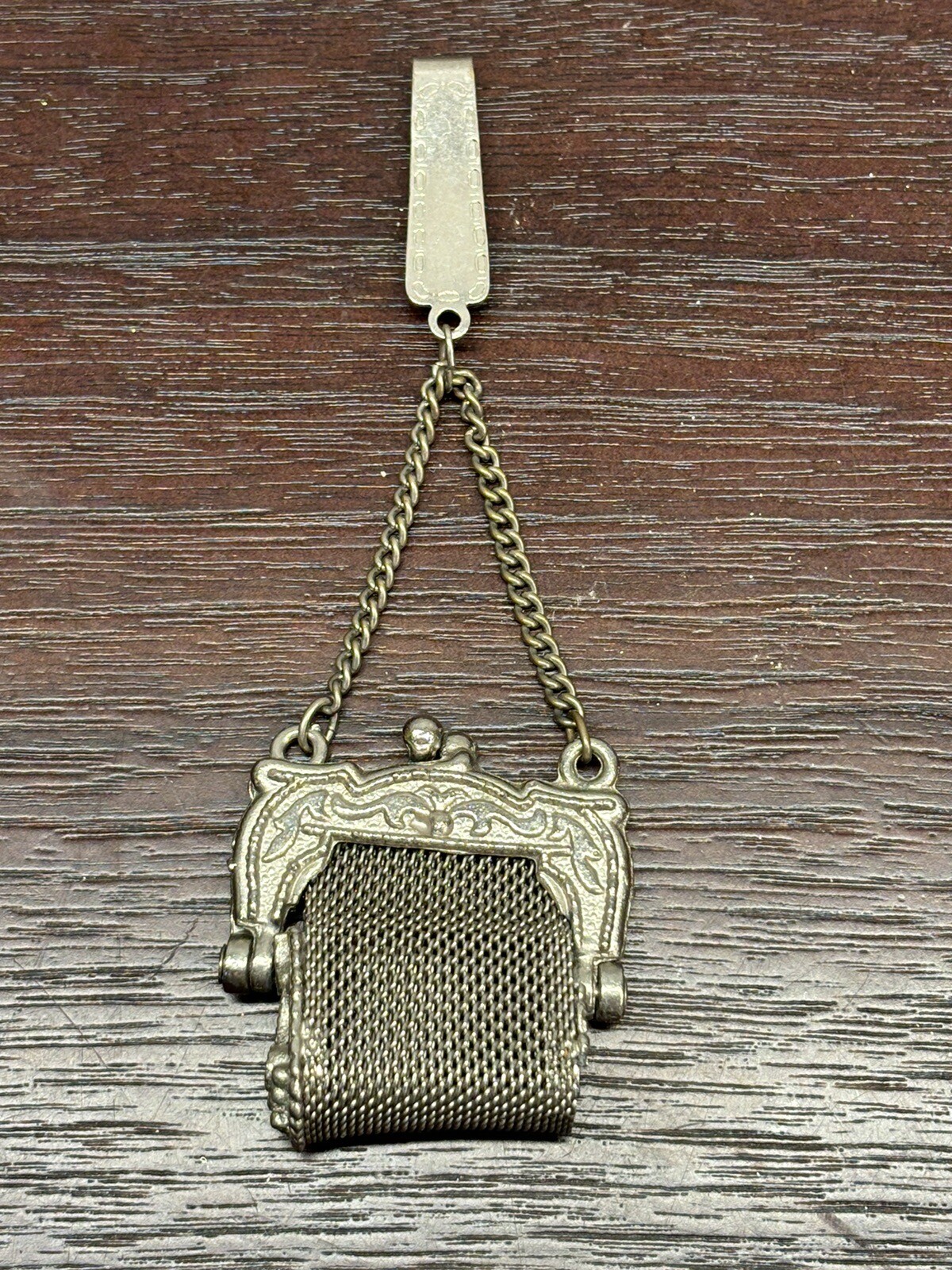 Vintage Victorian Ornate Silvertone Chatelaine Mesh Coin Purse on Chain ...