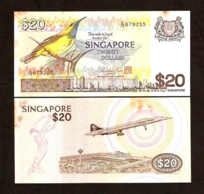Singapore 20 DOLLAR P-12 ND 1979 Concorde BIRD Series UNC Tone ...