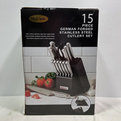 McCook 15pc Knife Set, German Forged Stainless Steel With Block, Black ...