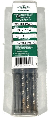 Driltec SDS-Plus Masonry Drill Bits 12Pc 1/4 -1/4 Twinmax Germany AD ...