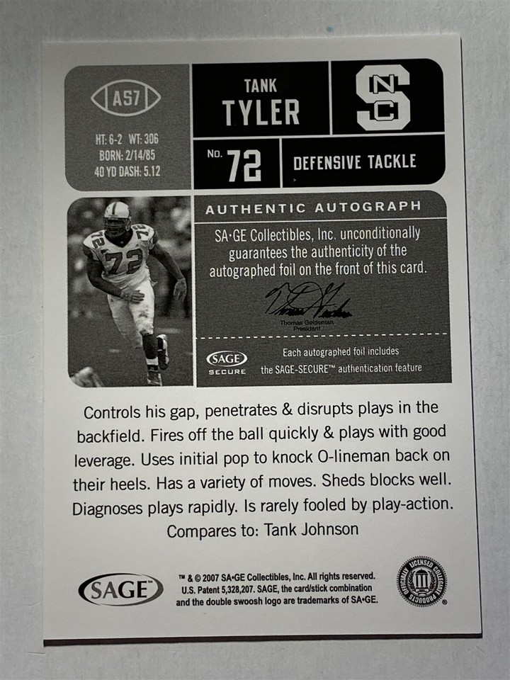 TANK TYLER wolfpack 2007 Hit #A57 AUTO Autograph RC (U2) | eBay