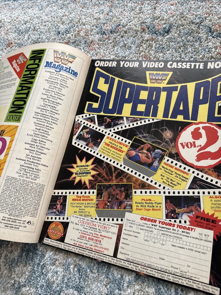 WWF Magazine HART FOUNDATION August 1990 WWE Hulk Hogan Bret Hart ...