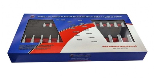 Britool Hallmark 26 Piece 1/4in Drive 6PT Std & Deep Socket Set 4 -14mm ...
