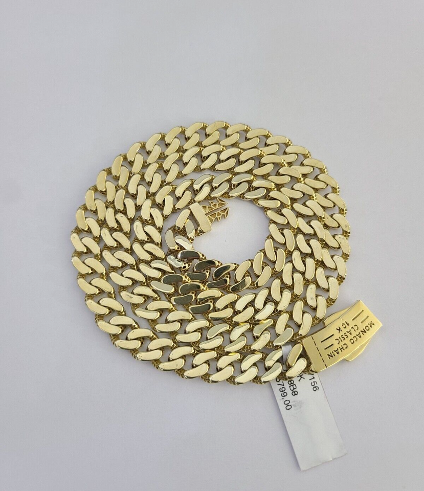 Real 10k Gold Monaco Chain Necklace 8mm 20" Two-tone Diamond Cut 10Kt ...