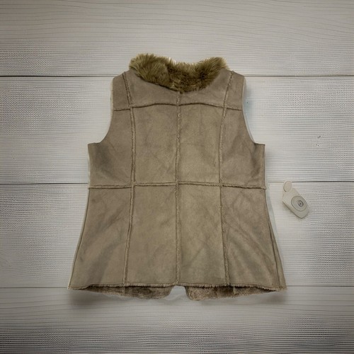 Orvis Womens M Plush Faux Suede Vest Faux Shearling Fur Waistcoat Brown ...