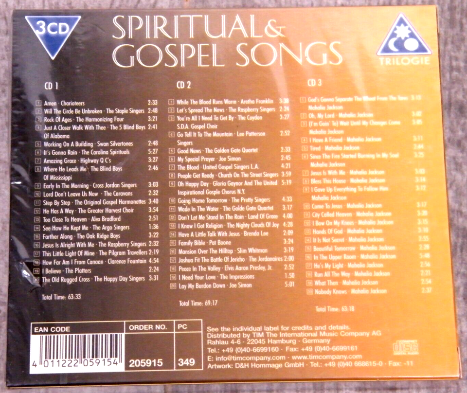 SPIRITUAL & GOSPEL SONGS - ROCK MY SOUL - 3 CD Set Trilogy - New Sealed ...