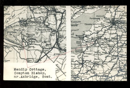 Somerset AXBRIDGE Compton Bishop PPC map advertising Mendip Cottage ...