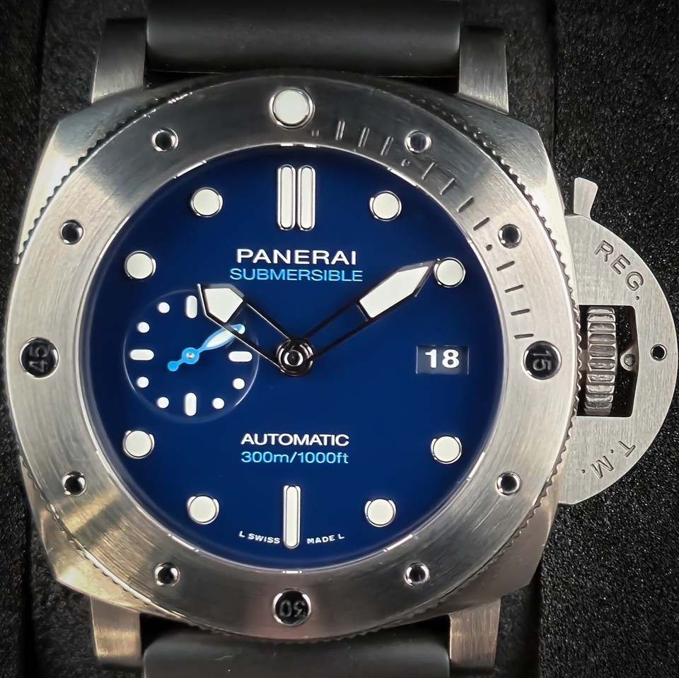 PANERAI SUBMERSIBLE BMG-TECH 47MM TITANIUM BLUE DIAL EXCELLENT FULL ...
