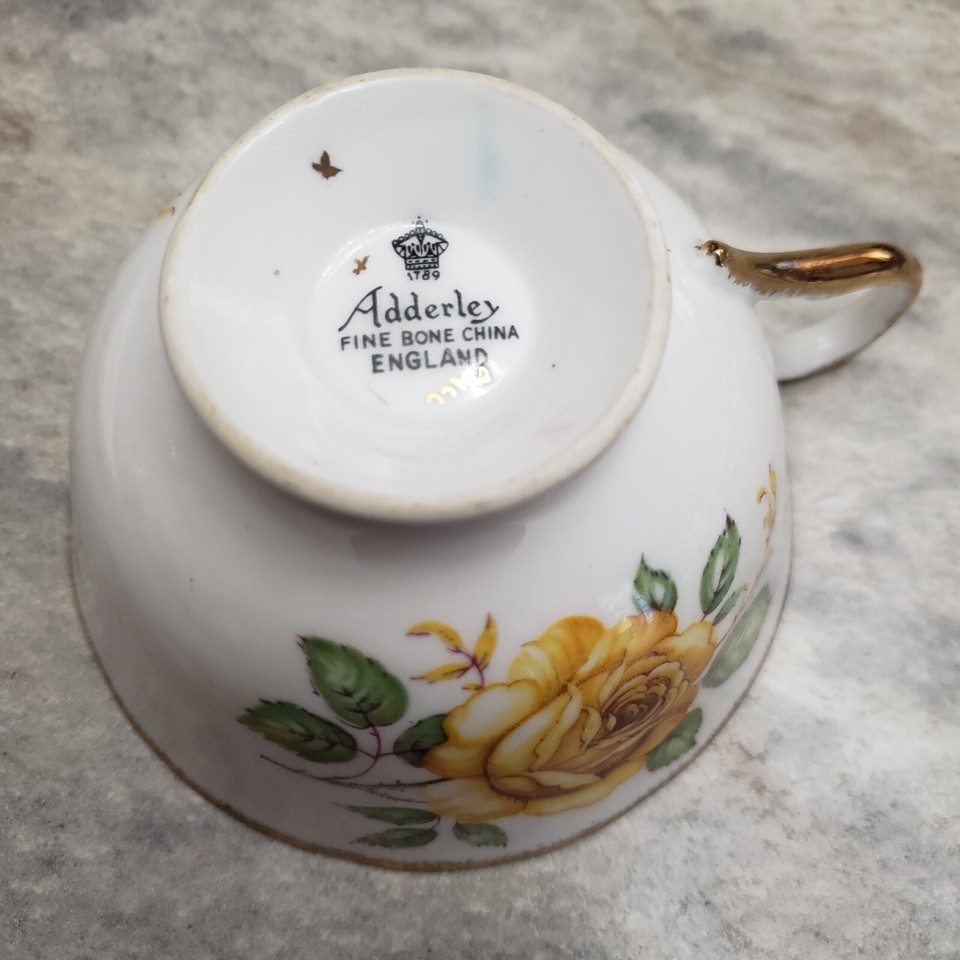 Adderly Yellow Roses Gilded Tea Cup & Saucer Fine Bone China England ...