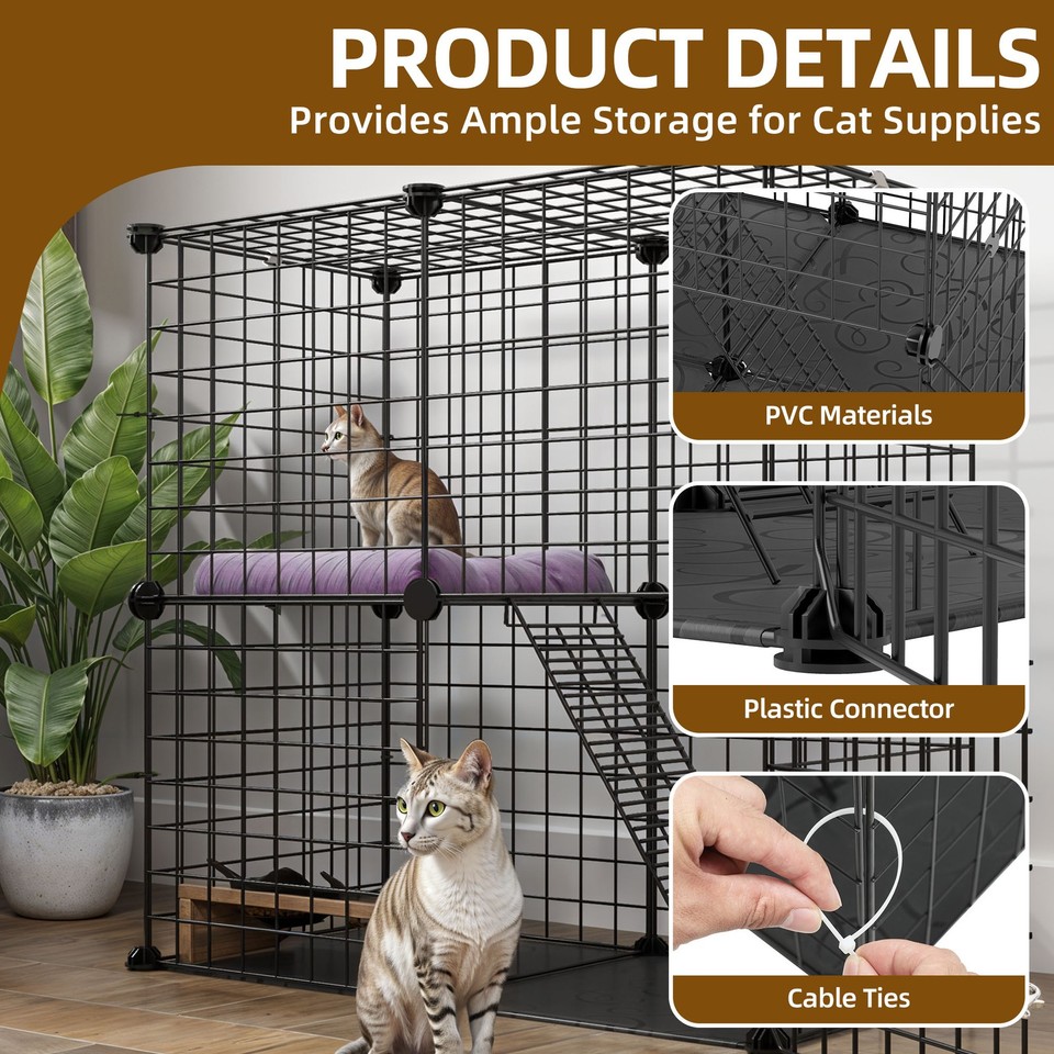 2 Tier Cat Cage Indoor Cat Enclosures Kitten Cage DIY Pet Playpen for 1 ...