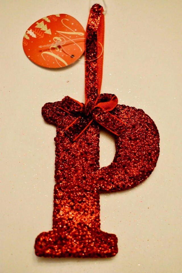 LUXURY RED GLITTER HANGING LETTER XMAS TREE DECORATION ALPHABET GIFT ...