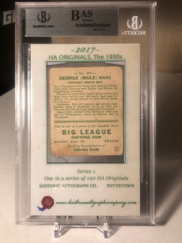 MULE HAAS 2017 Historic Autographs #'d /12 Chicago White Sox 1933 ...