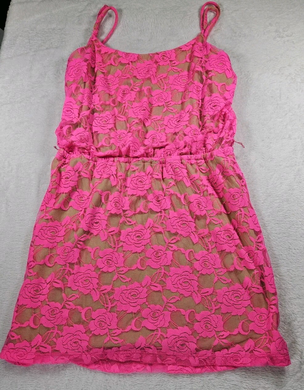 Paper Doll Mini Dress Sheer Hot Pink Floral Lace With… - Gem