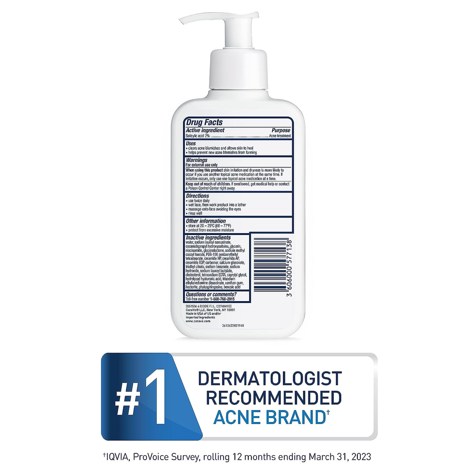 CeraVe Acne Foaming Cream Cleanser | 2% Salicylic Acid, 8 Ounce ...