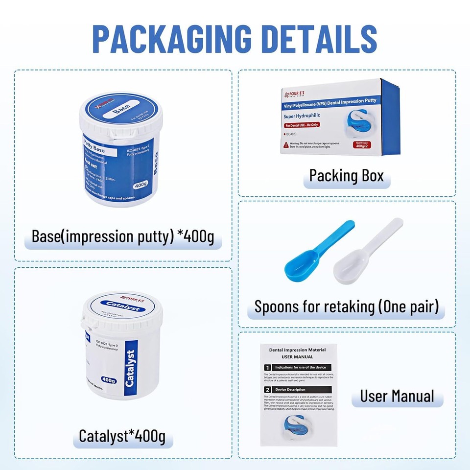 Dental Impression Putty Fast Set 800g VPS Putty (400g Base & 400g ...