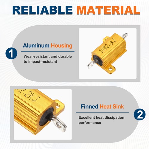 2.2K Ohm 10W 5%Load Resistor Kit, Aluminum Resistors with Screws Gold ...