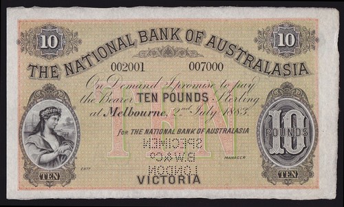 AUSTRALIA The National Bank of Australasia Melbourne £10 issued note ...