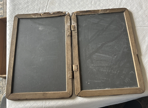 Vintage Childs Double Sided Hinged Wood Slate Chalkboard W Cloth Hinges ...