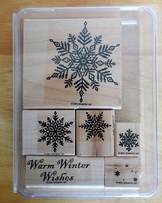 2001 Stampin Up SNOWFLAKES 6pc RUBBER INK STAMP SET Large 3" Snowflake ...