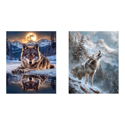 40x50cm Wolf 5D DIY Full Drill Round Diamond Painting Kit for Home Wall ...