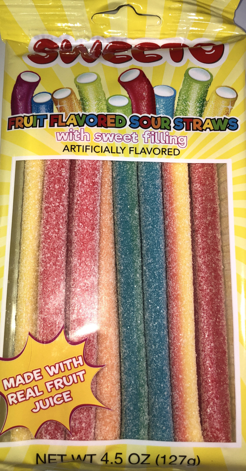 Sweeto Fruit Flavored Sour Straws W Sweet Filing-1ea 4.5oz Pkg-RARE ...