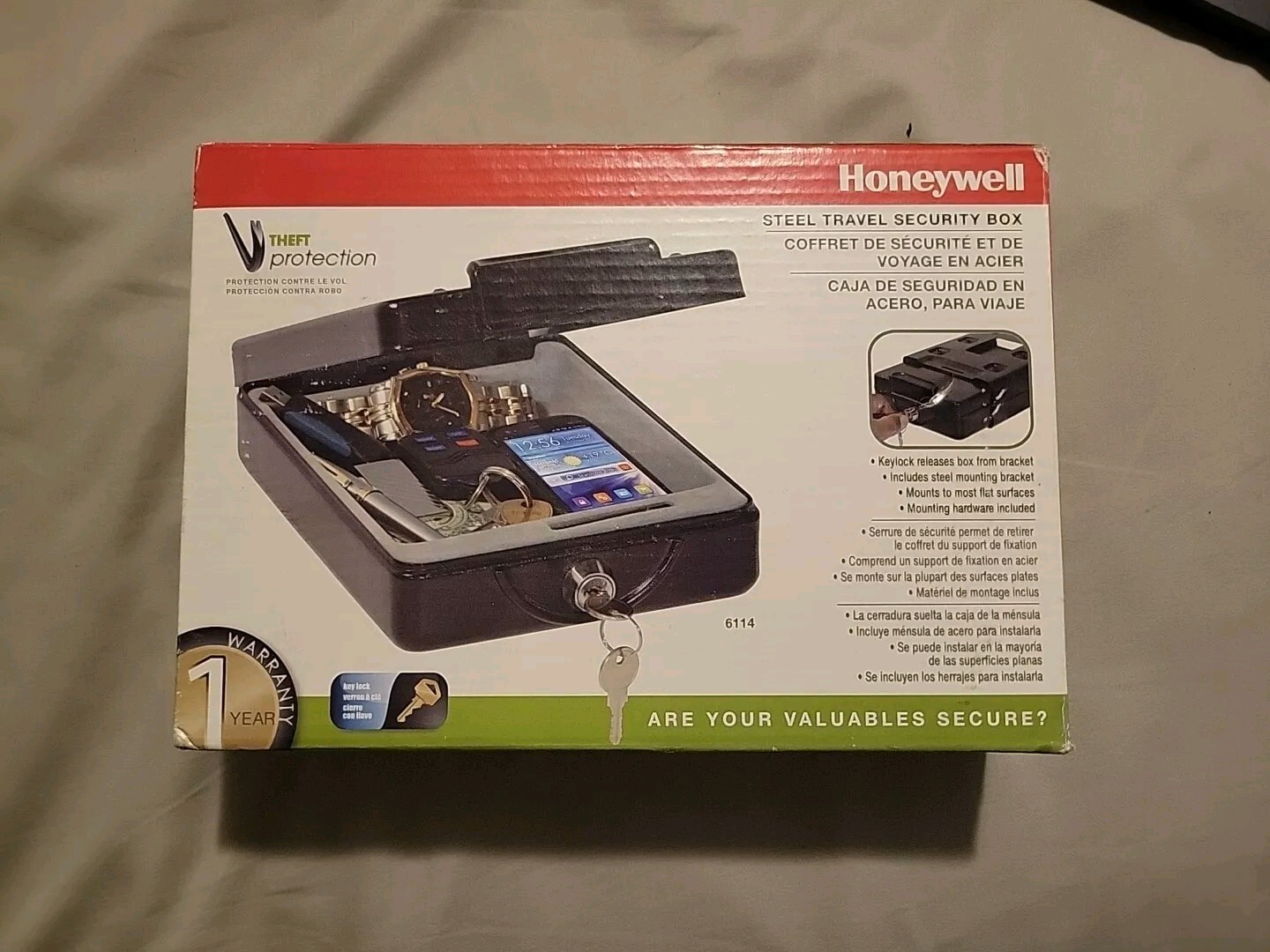 Honeywell Fire Resistant Travel Steel Security Safe Box 6114 Key Lock ...