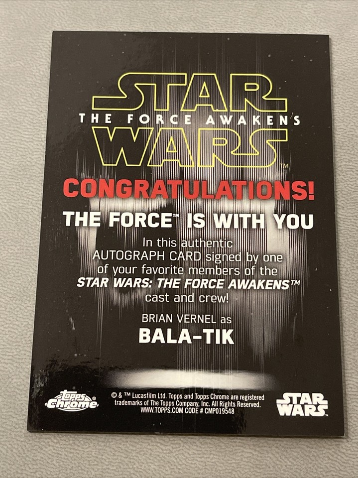 Star Wars The Force Awakens Topps Chrome Autograph Auto Brian Vernel ...