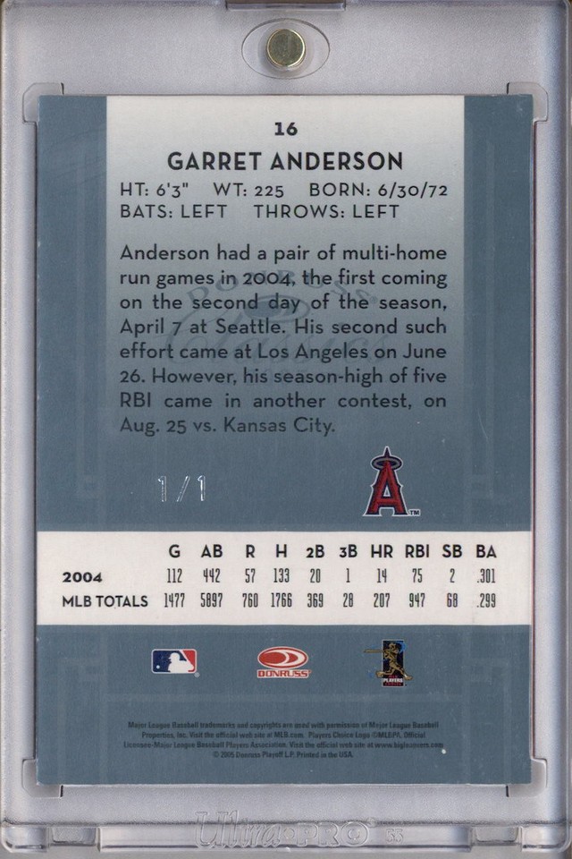 2005 Donruss Classics Significant Signatures Platinum Garret Anderson ...