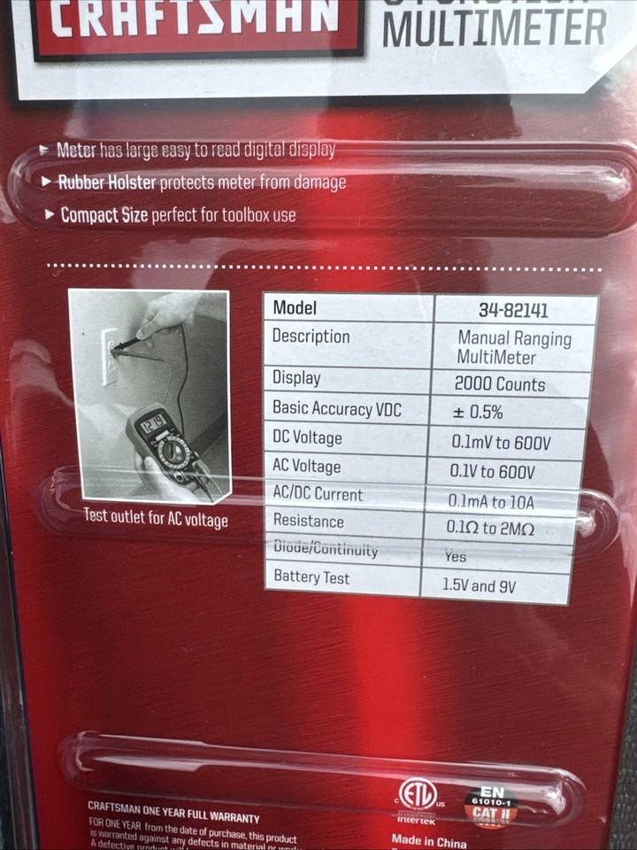 Sears Craftsman Nos 8 Function Digital Multimeter & Leads 82141 A/DC ...