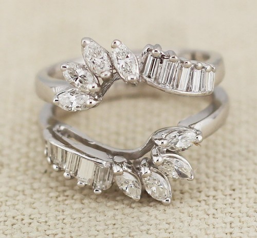 14k White Gold 1.40ct Baguette & Marquise Diamond Ring Guard Jacket ...