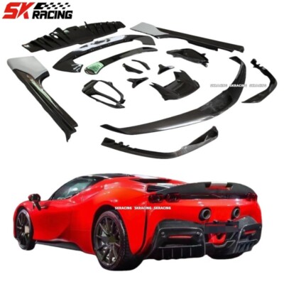 For Ferrari SF90 Carbon Fiber+FRP Front Rear Bumper Rear Spoiler Wing ...