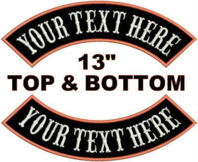 Custom Embroidered 13" Top And Bottom Rocker Patch 2 pc Set Biker MC ...