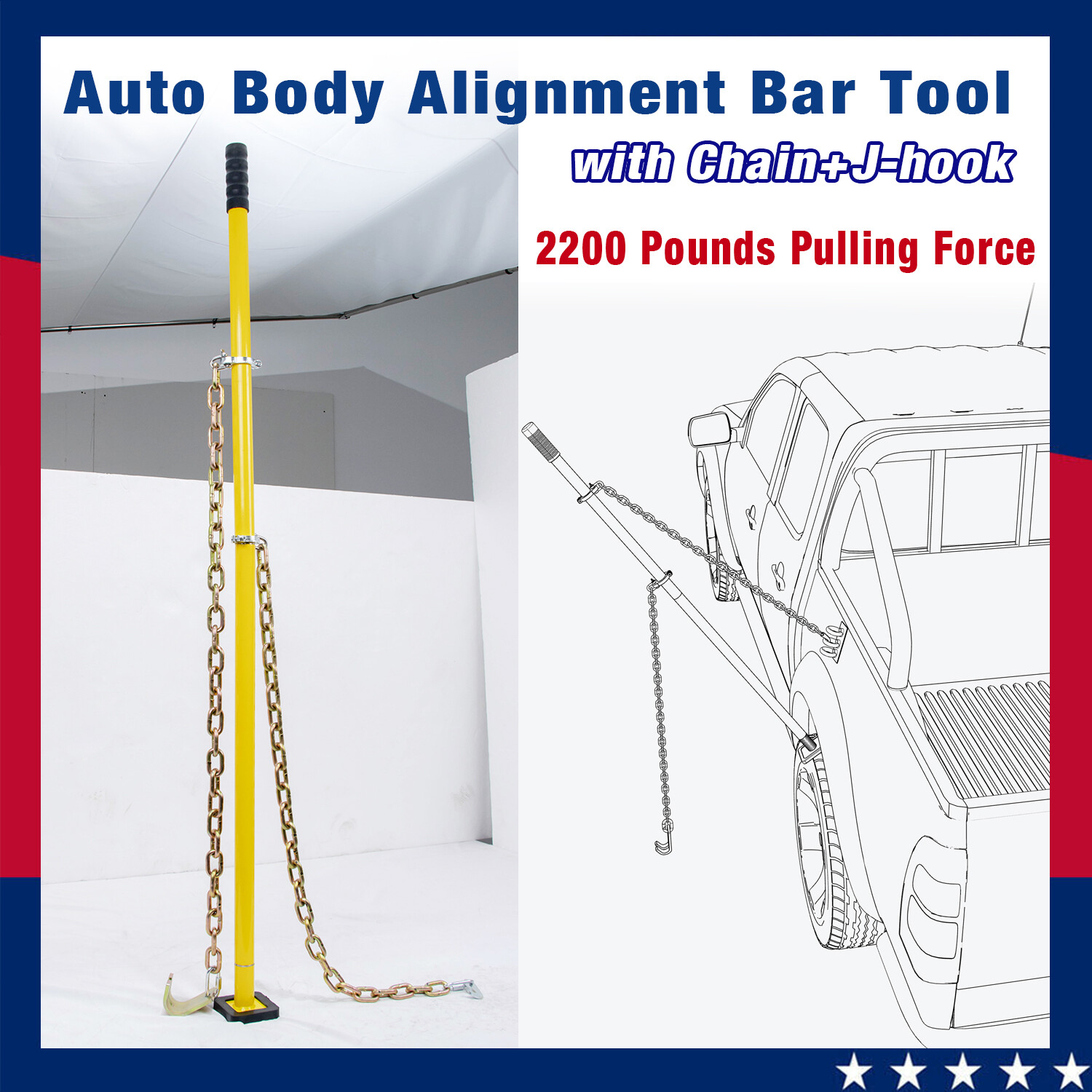 Auto Body Alignment Bar Repair Tool w/Chain for Bumper Hood Panel Deck ...