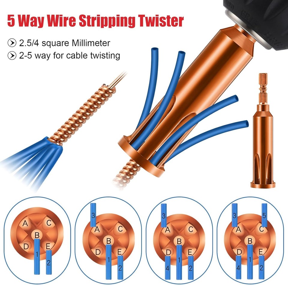 3x Wire Stripper Twister Cable Stripping Wire Cap Twisting Tool with 1/ ...
