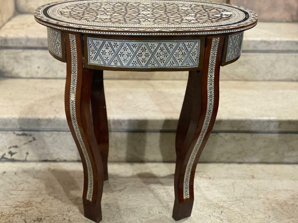 Handmade Wooden End Table Carving Wood Table Home Decor Mother of Pearl ...