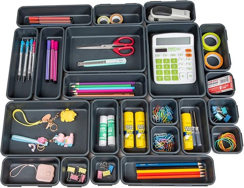 Set Of 22 Interlocking Desk Drawer Organizer Tray Black Drawer Dividers ...