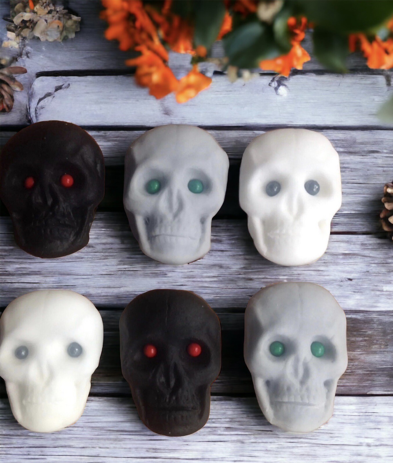 6 Black White Grey Edible Skulls Fondant Cake Cupcake Topper Halloween ...